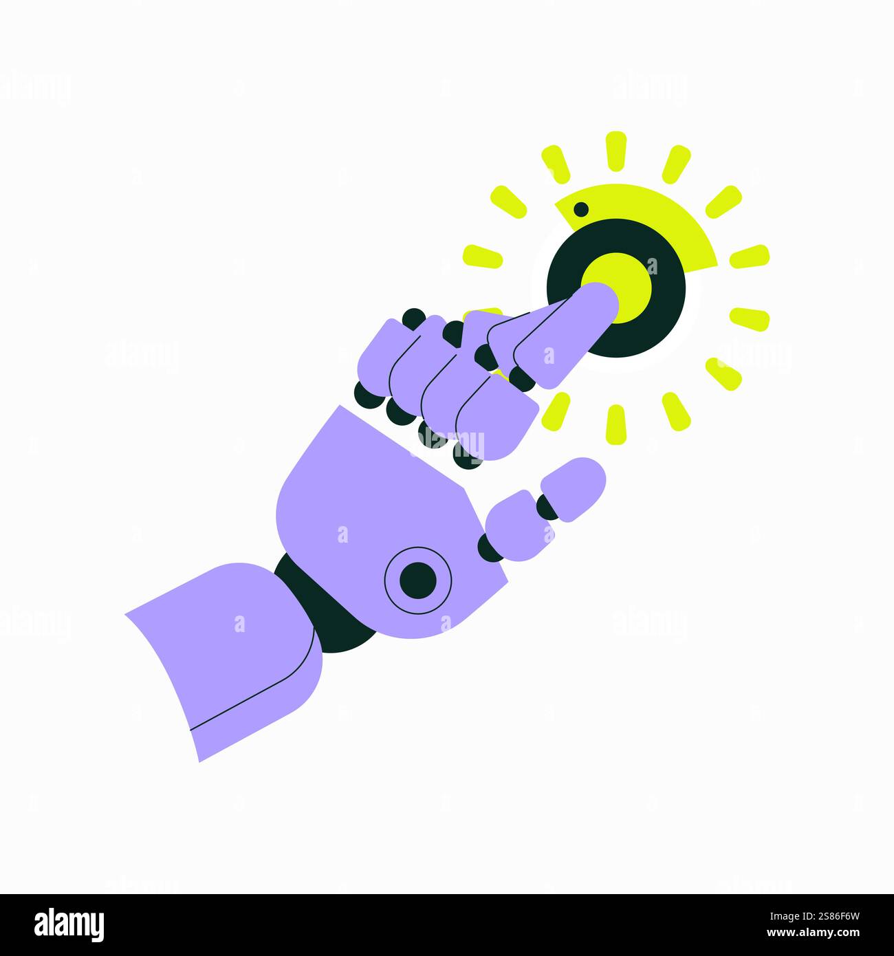 Robotic Hand Pressing Button In Flat Vector Illustration Symbolizing Automation, Technology, And ...