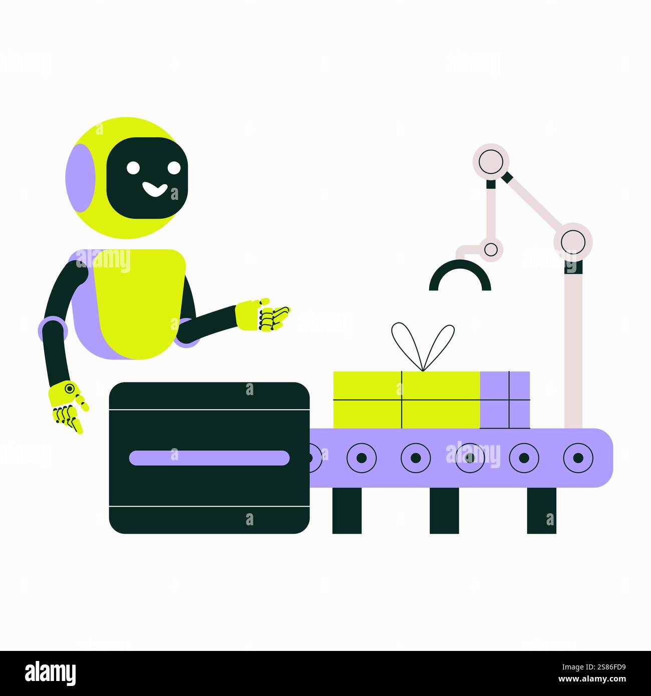 Robot Packing Gifts In Flat Vector Illustration Symbolizing Automation ...