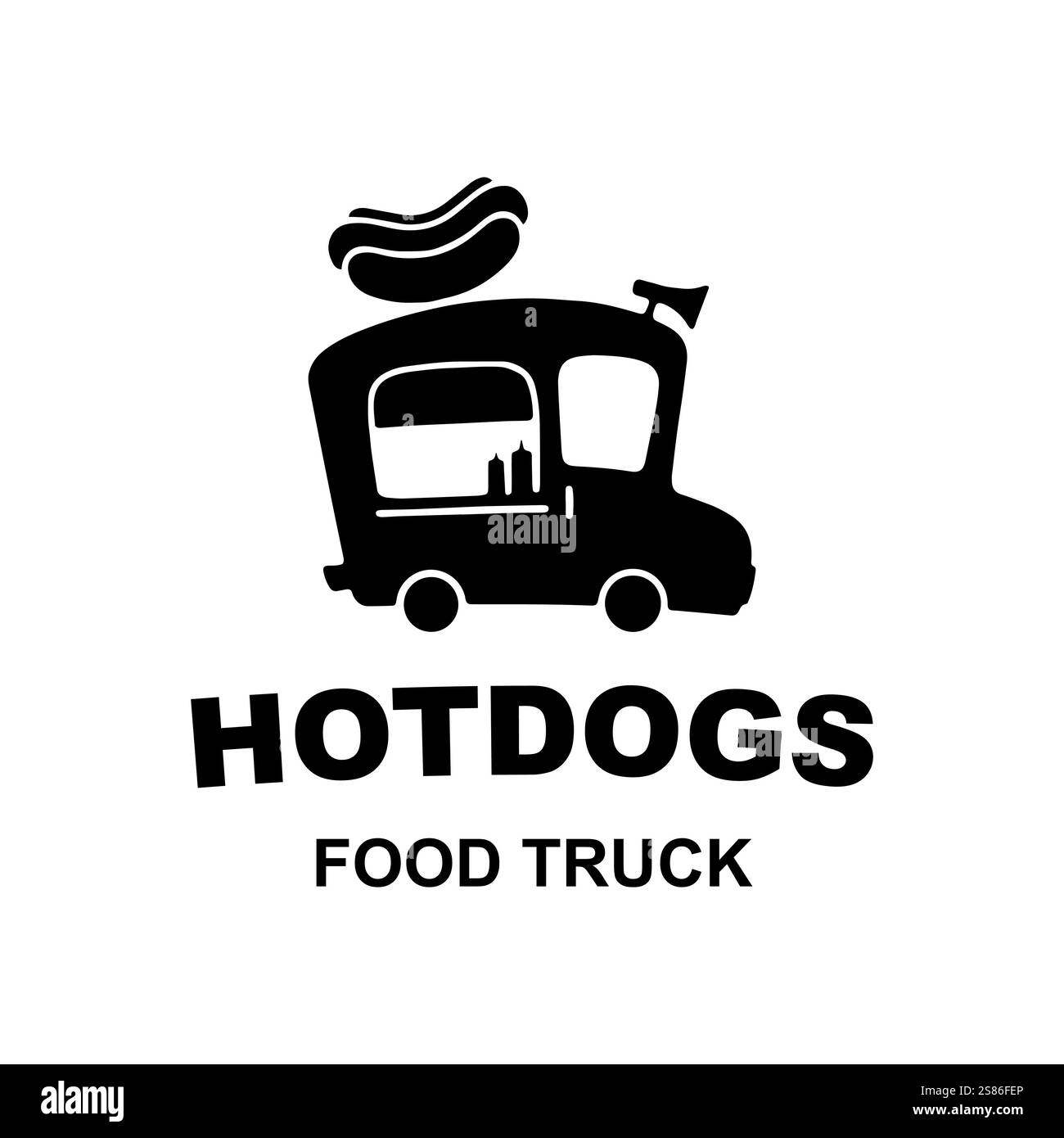 Hotdogs food truck logo concept. Vintage street food truck kitchen van ...