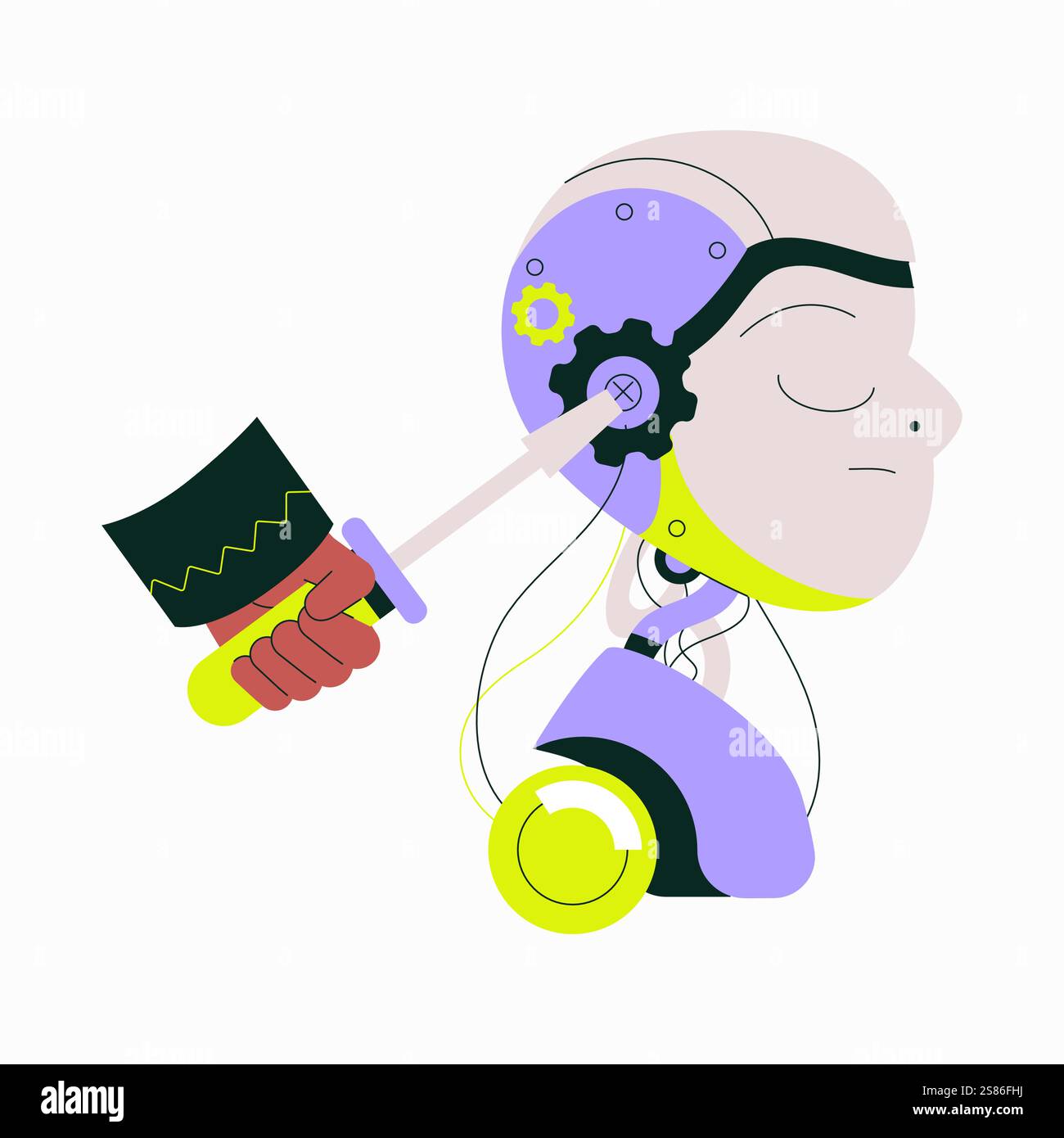 Robot With An Axe In Flat Vector Illustration Symbolizing Technology ...