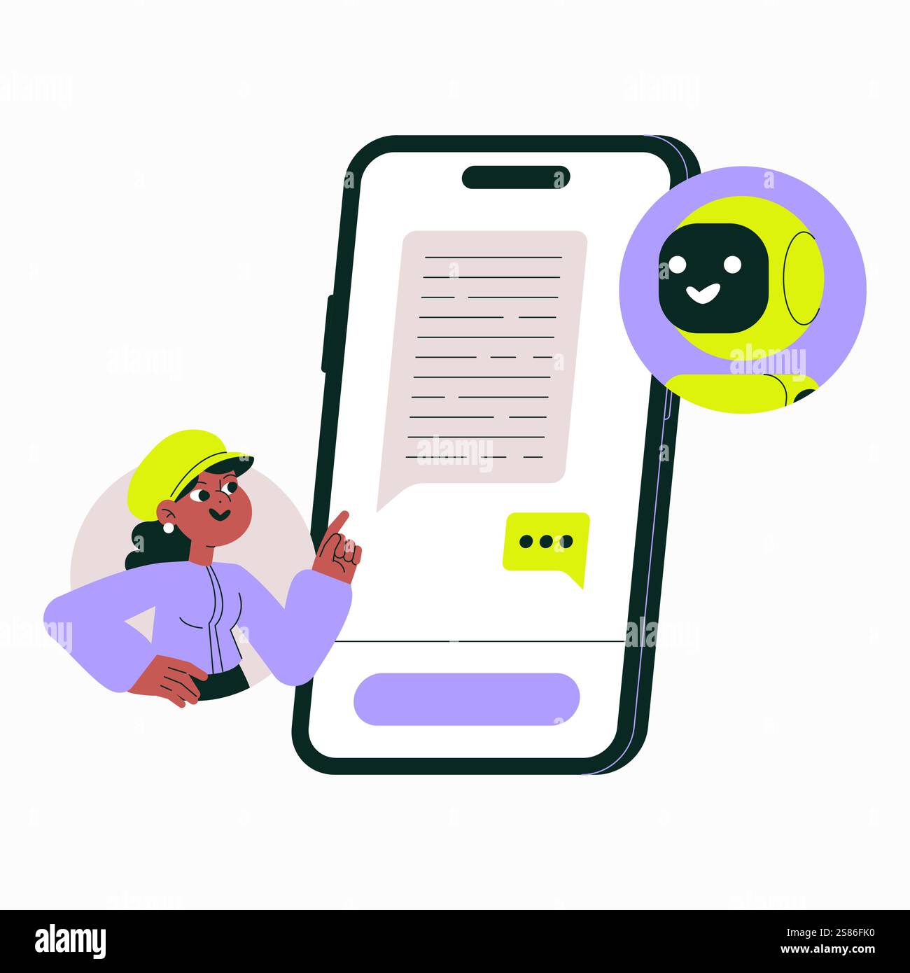 Chat Application Interface With Female User And Chatbot In Flat Vector ...