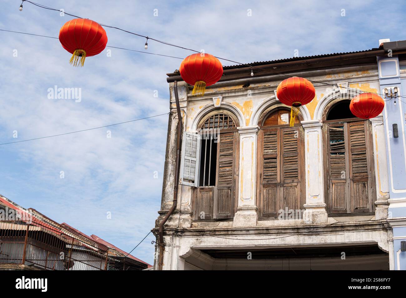 Traditional red lanterns hung out for the Chinese New Year celebration ...