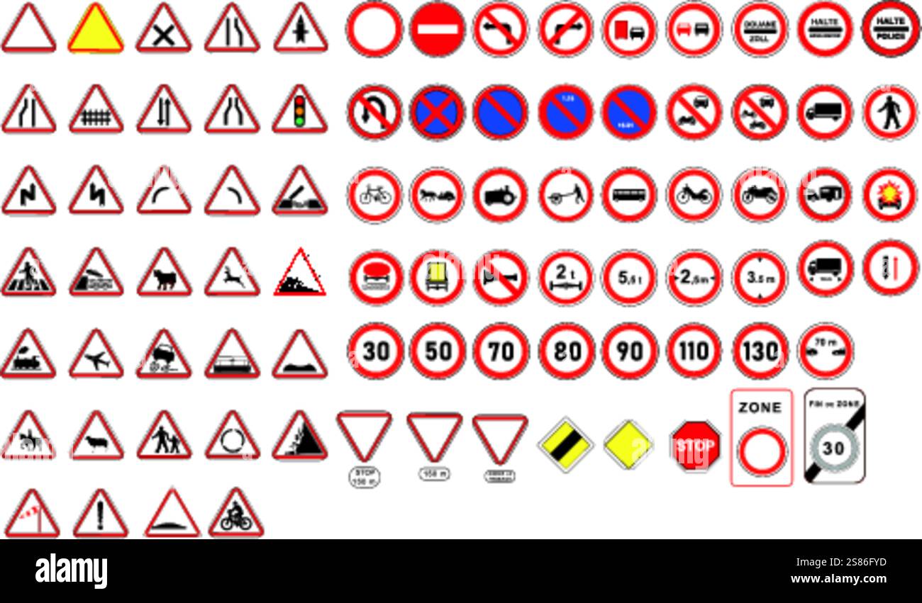 French highway code prohibition and warning signs Stock Vector Image ...