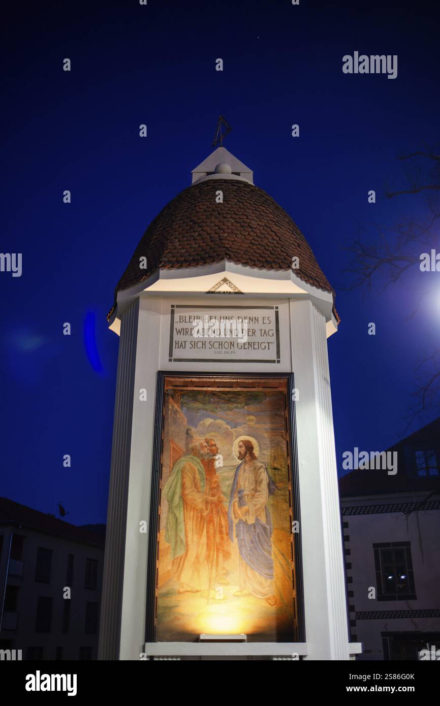 Fresco, Jesus appears to the disciples, wayside shrine with biblical ...