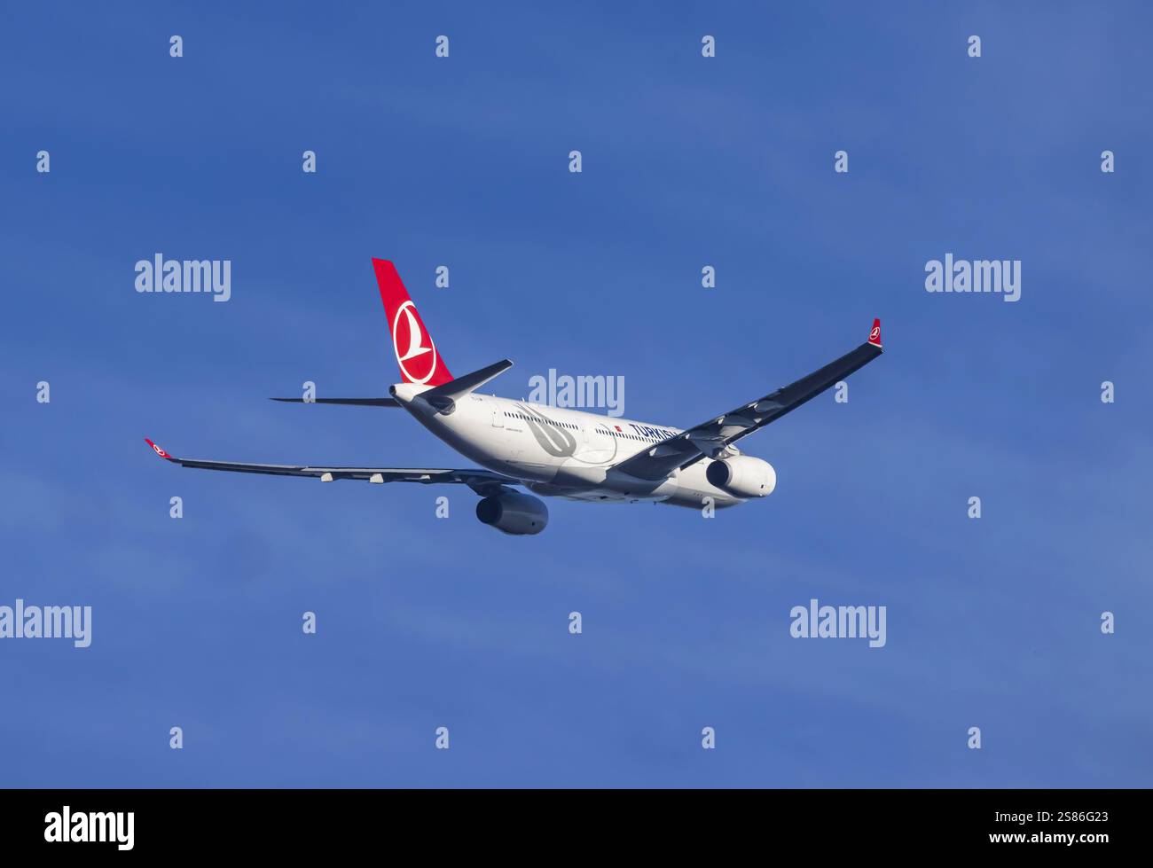 Aircraft climbing after take-off at Fraport Airport. Aircraft ...