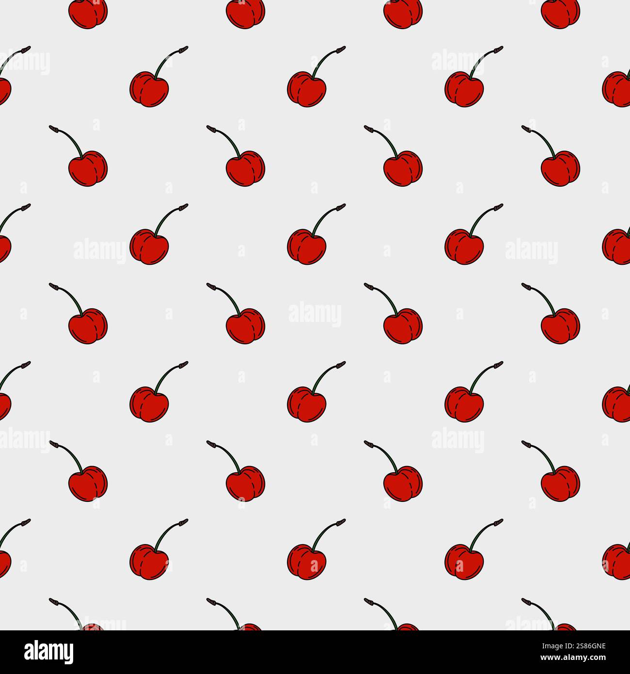 Seamless cherry print features bright red cherries on a light ...