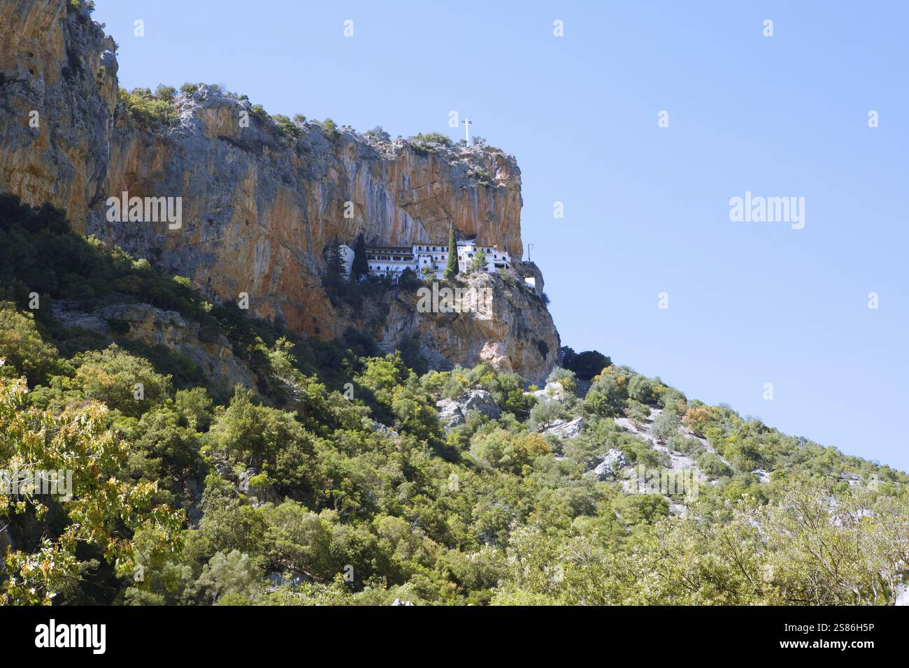 Elona Monastery in the mountainous landscape of Arcadia, Peloponnese ...