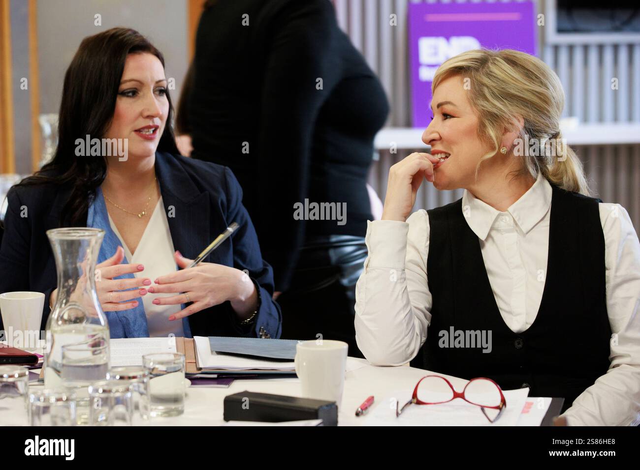 First Minister Michelle O'Neill (right) and deputy First Minister Emma ...