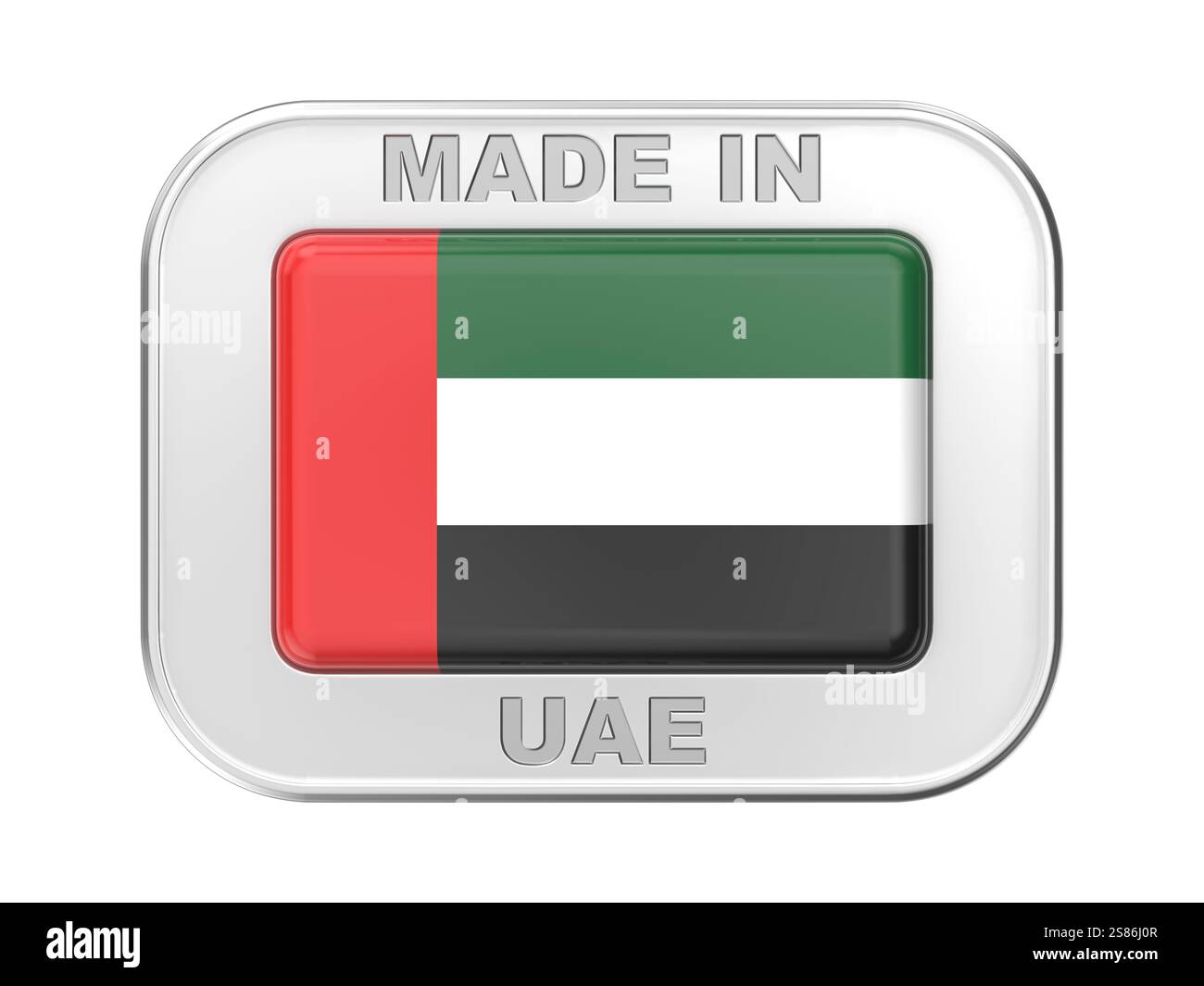Made in UAE, silver badge with the flag of the United Arab Emirates ...