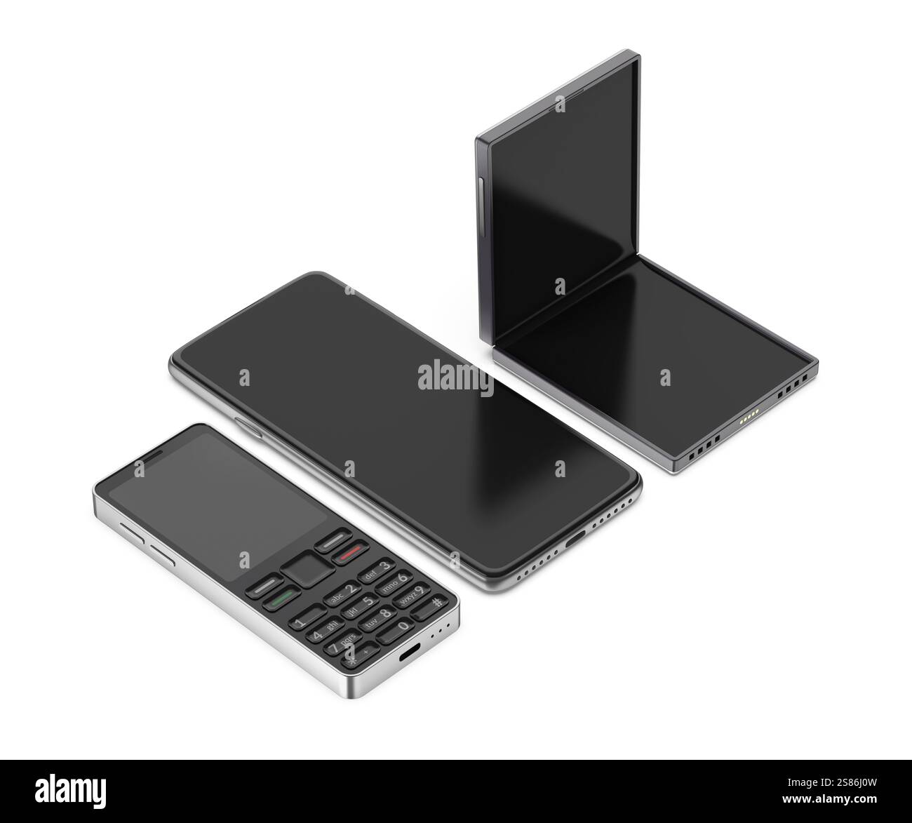 Different types of mobile phones on white background Stock Photo - Alamy