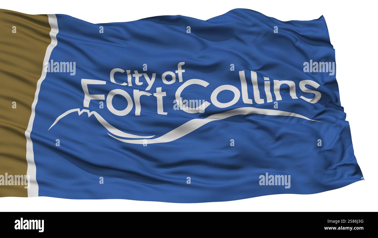 Isolated Fort Collins City Flag, City of Colorado State, Waving on ...