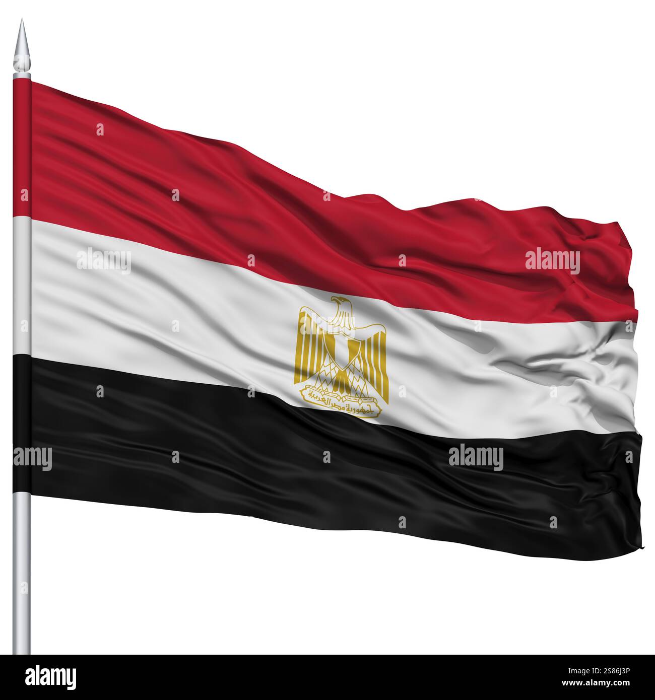 Egypt Flag on Flagpole, Flying in the Wind, Isolated on White ...