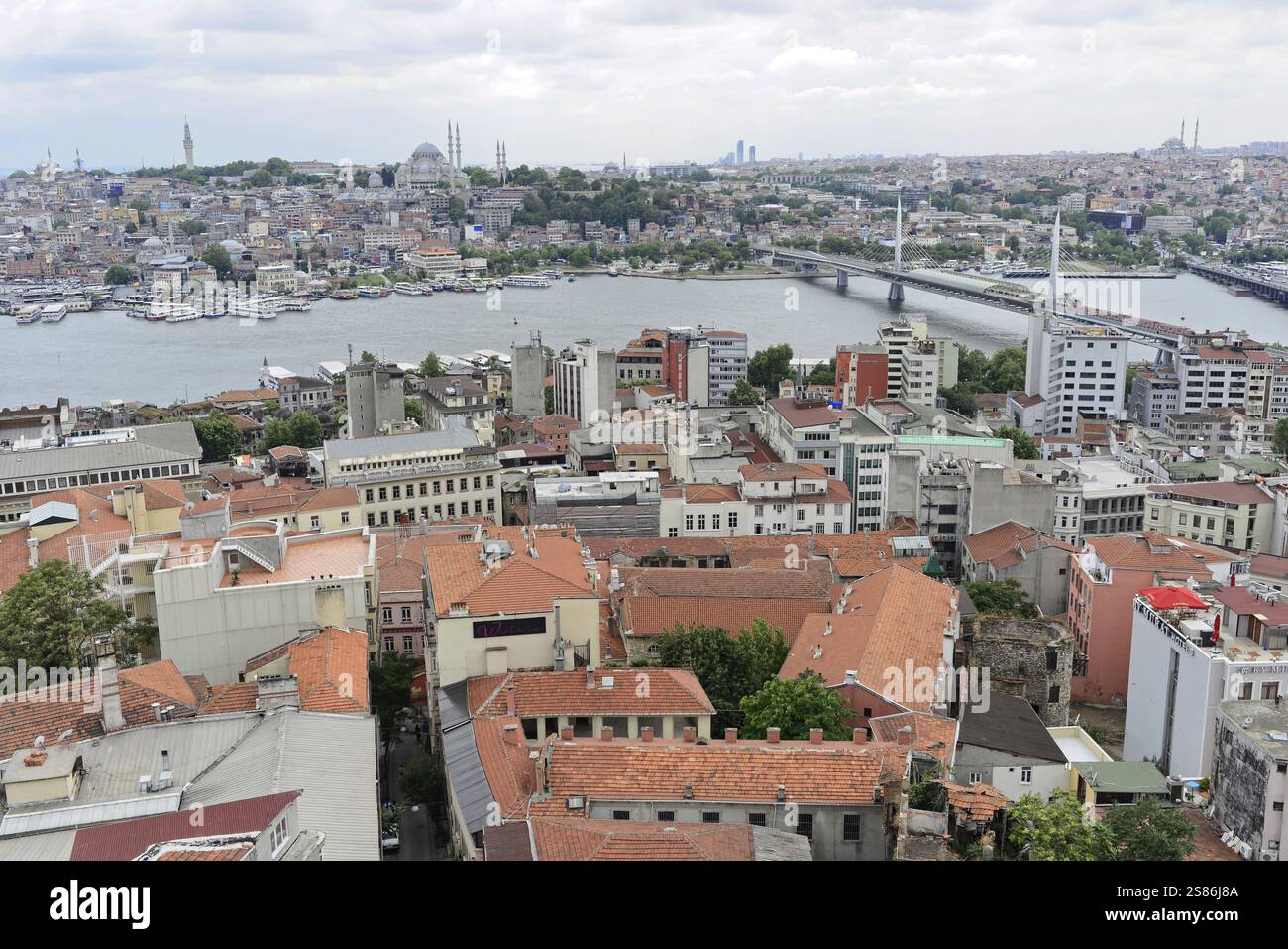 Panorama of Istanbul with densely built-up houses and a river, Istanbul ...