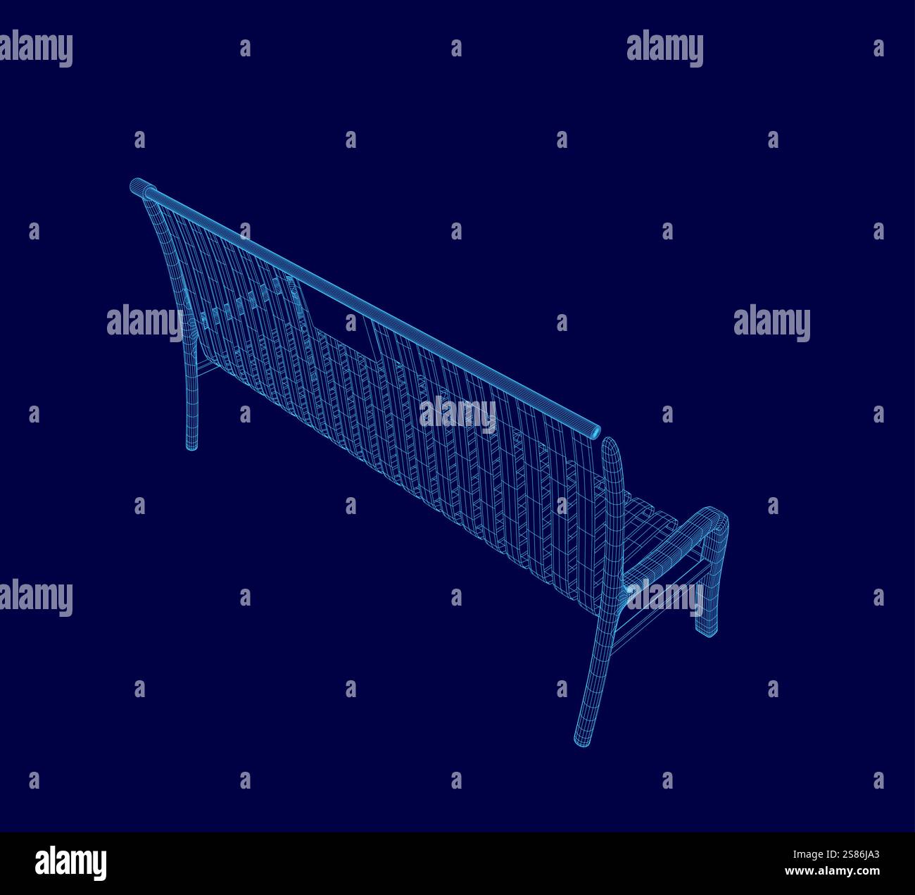 Blue bench with a frame is shown in a blue background. The bench is ...