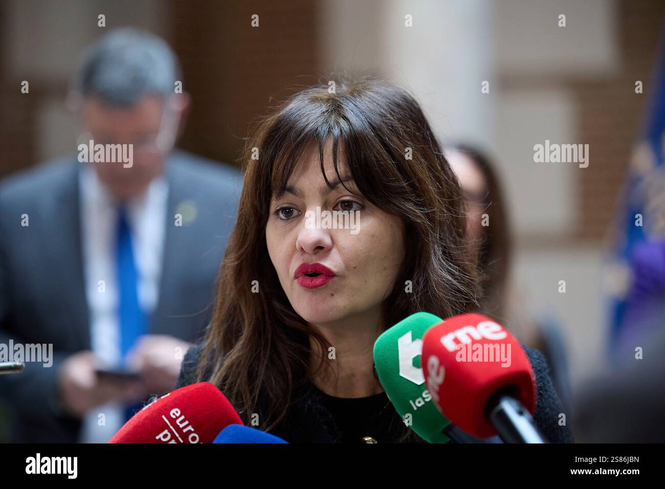 The Minister of Youth and Children, Sira Rego, attends to the media ...