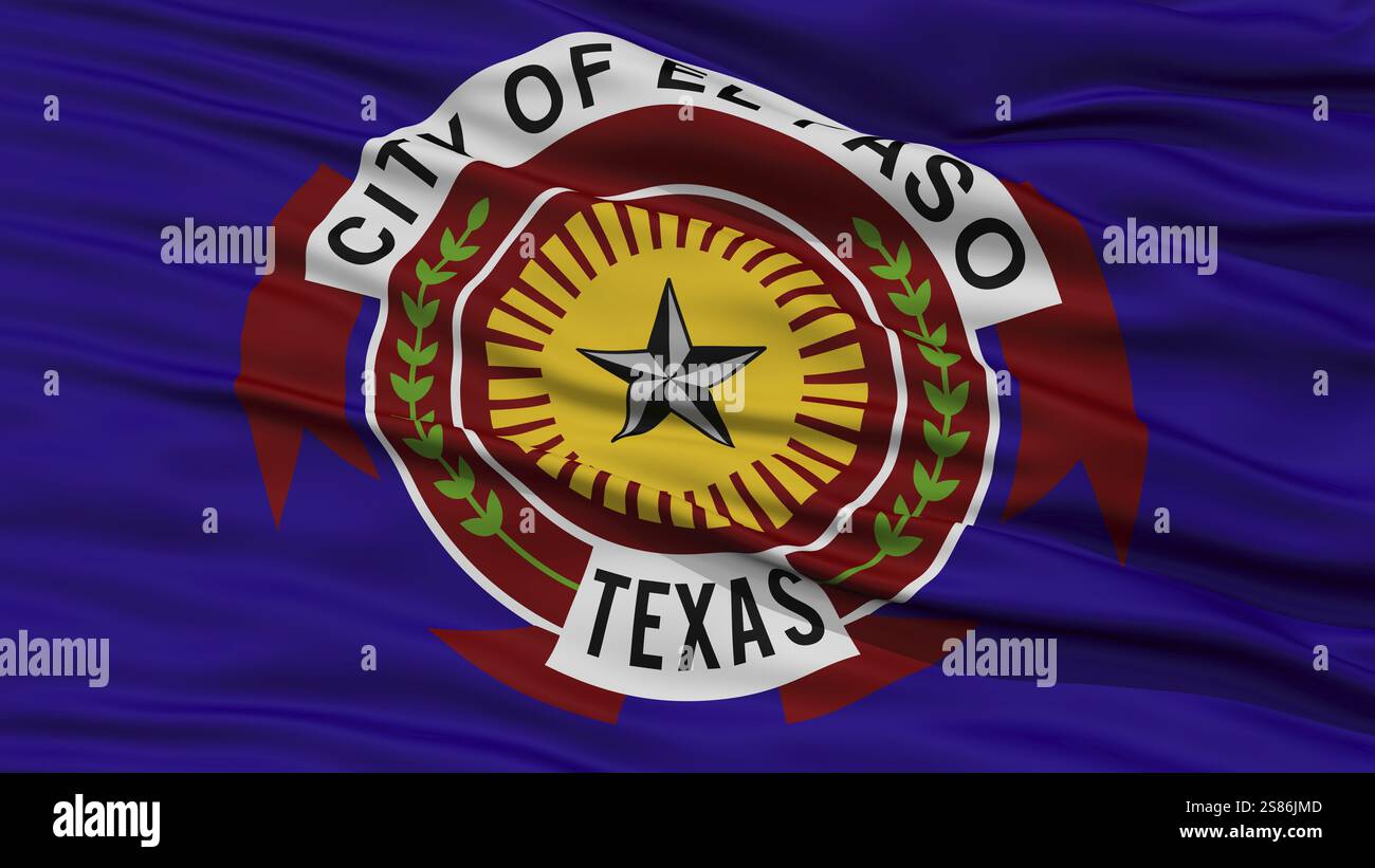 Closeup of El Paso City Flag, Waving in the Wind, Texas State, United ...