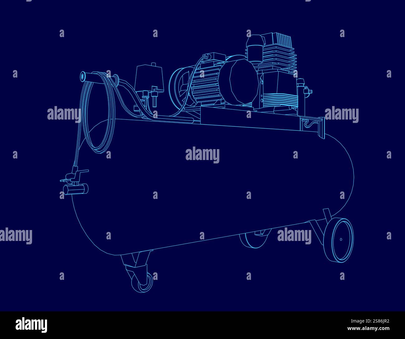 Blue drawing of a compressor. The compressor is blue. The compressor is ...