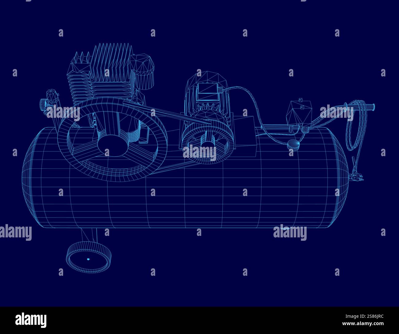 Blue drawing of a machine with a blue background. The machine is a ...