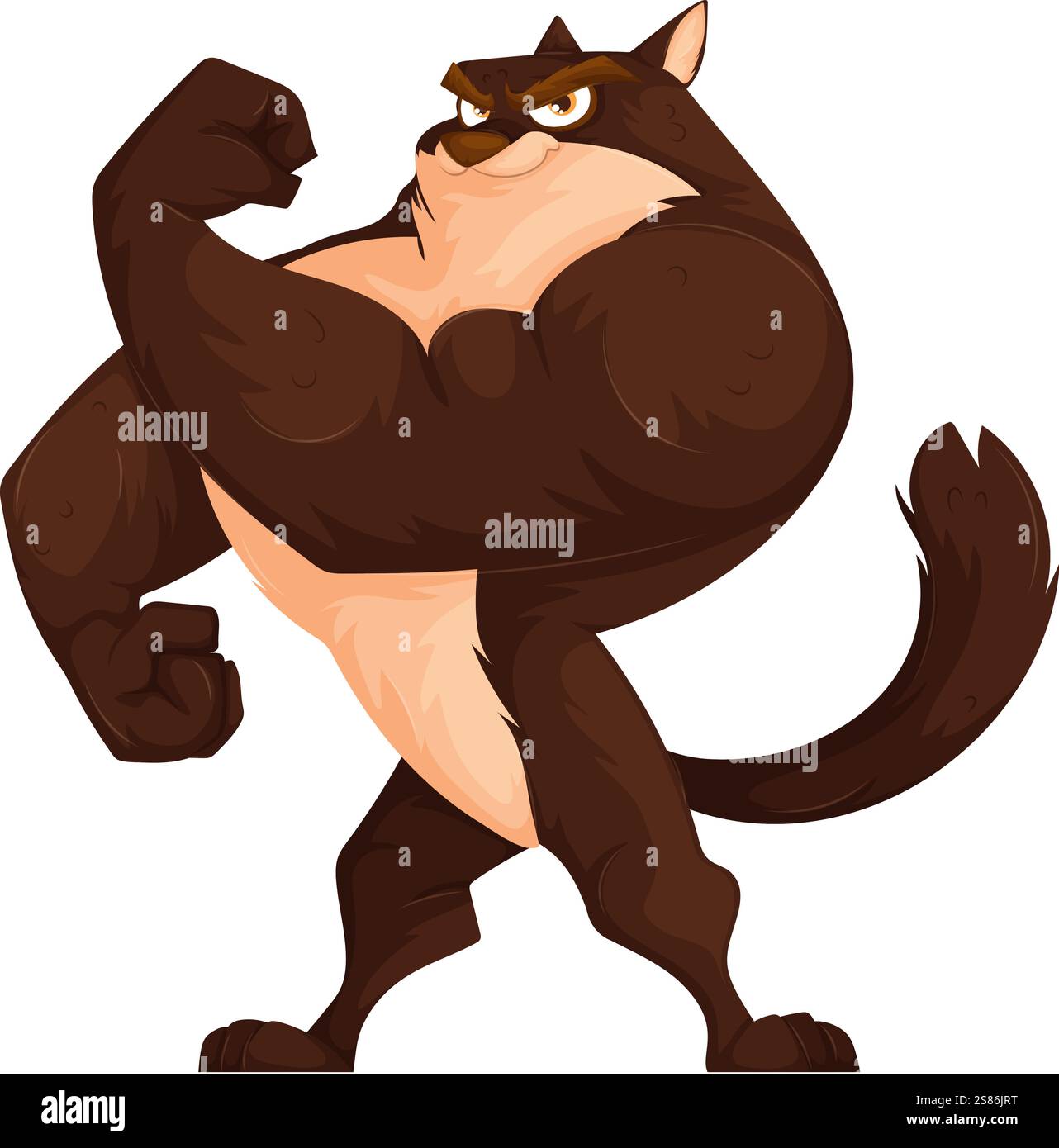 Muscular Cartoon Wolf Flexing Arms Stock Vector Image & Art - Alamy