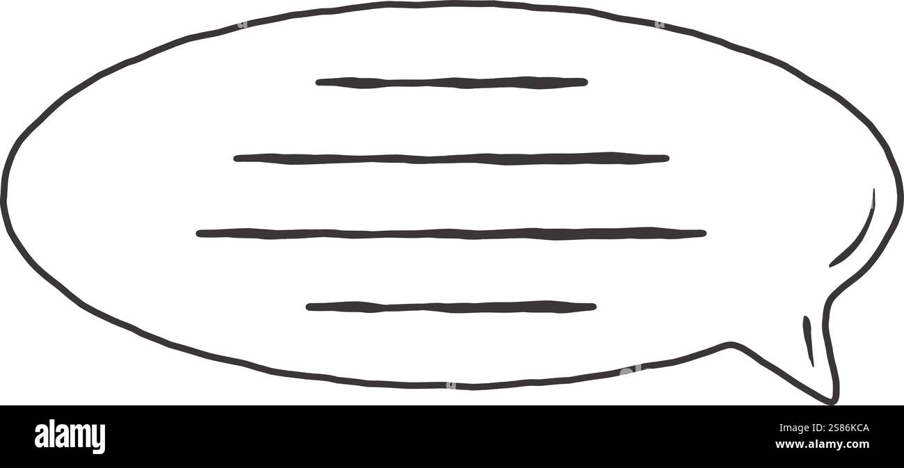 Minimalist black-and-white hand-drawn speech bubble with lines for text ...