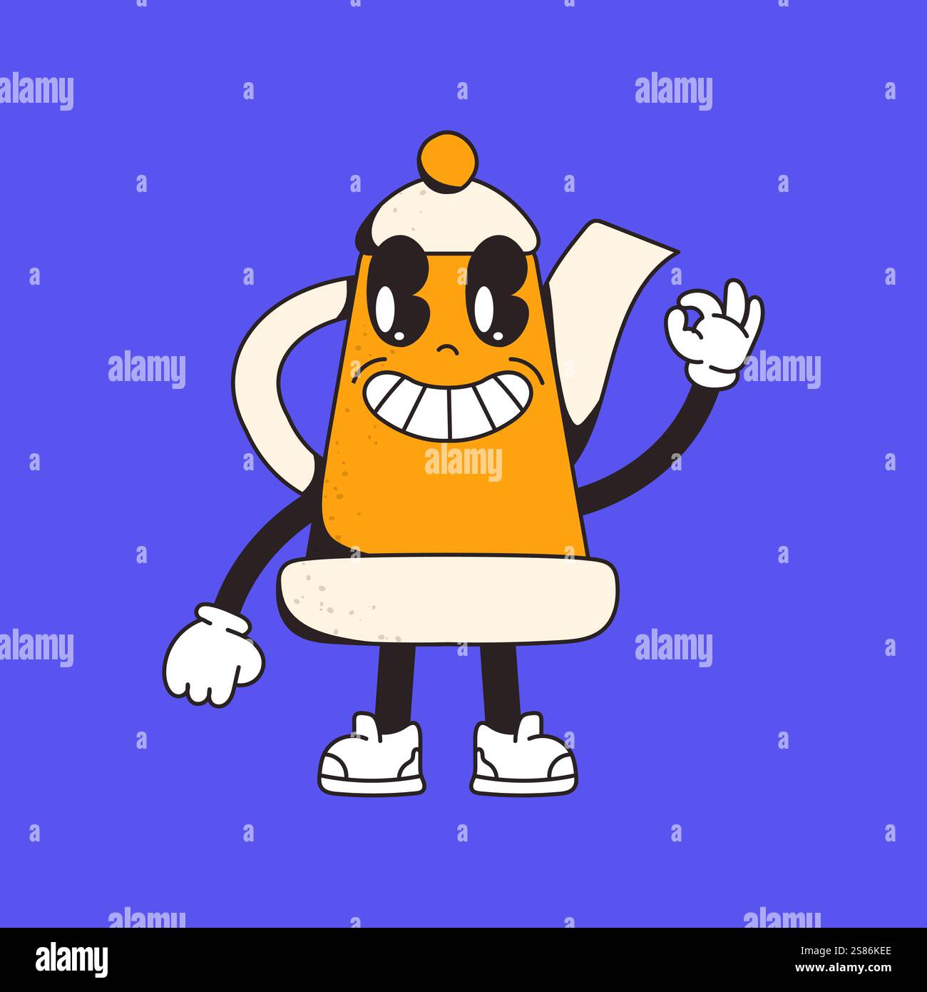 Cheerful cartoon teapot character with a big smile, bright orange body ...