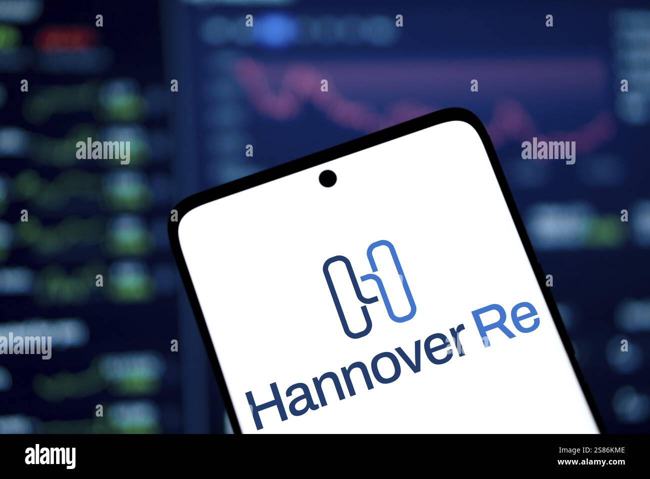 Hannover re logo is displayed on smartphone.Hannover Re is a ...