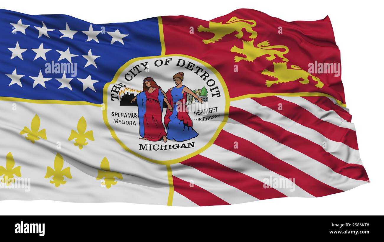 Isolated Detroit City Flag, City of Michigan State, Waving on White ...