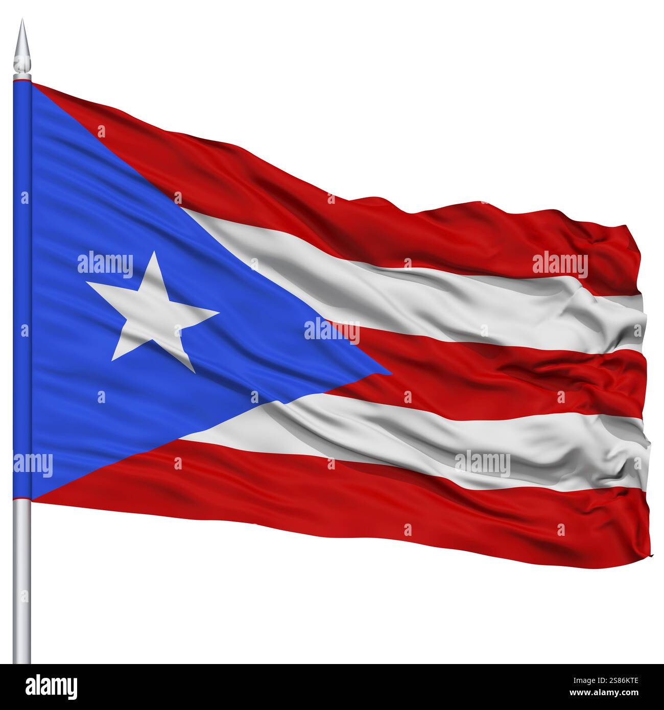 Puerto Rico Flag on Flagpole, Flying in the Wind, Isolated on White ...