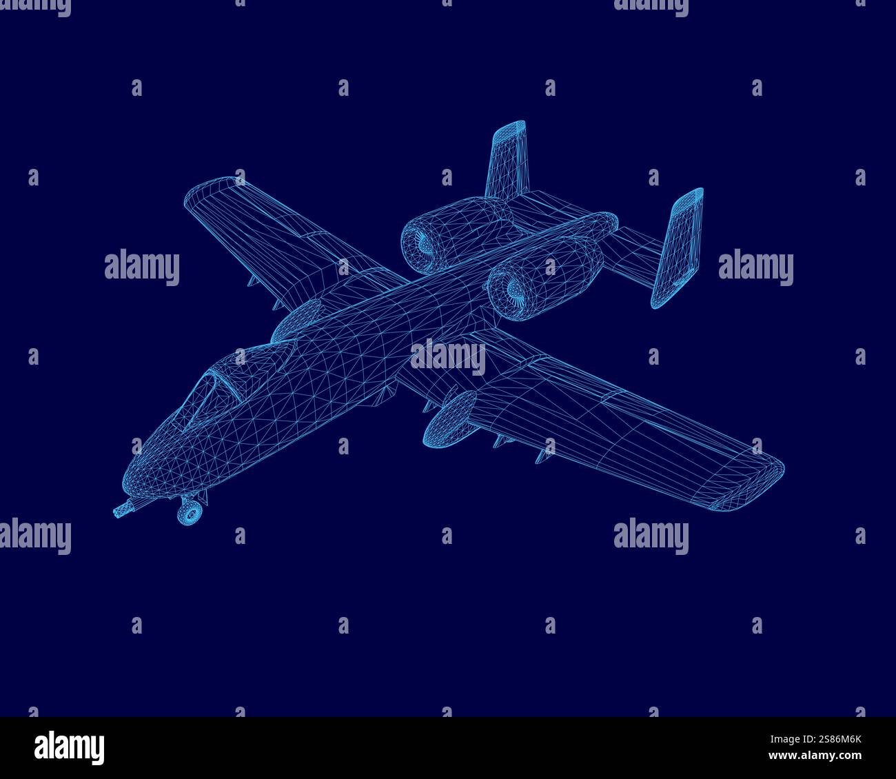Blue airplane is shown in a blue background. The image is a computer ...