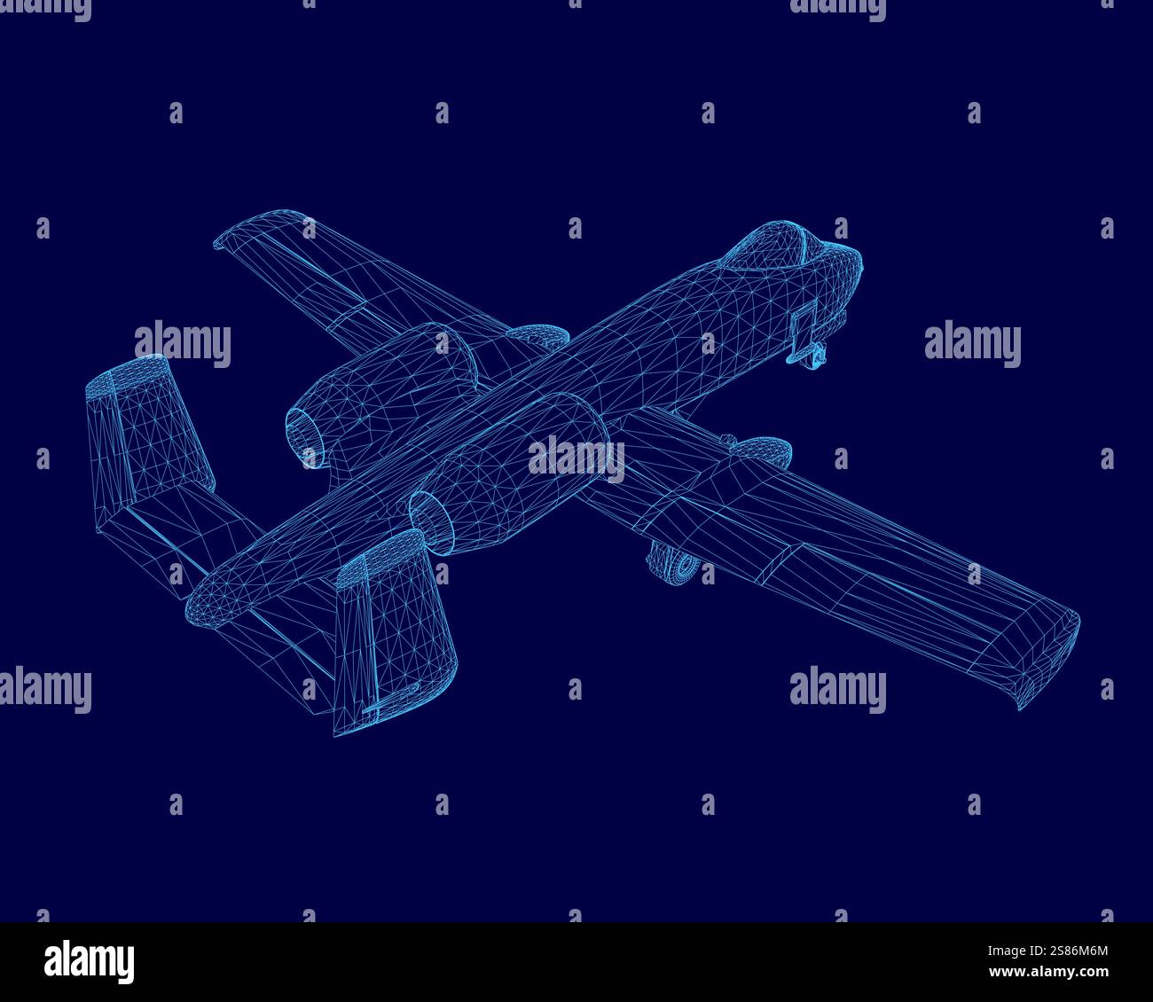 Blue airplane is shown in a computer generated image. The image is of a ...