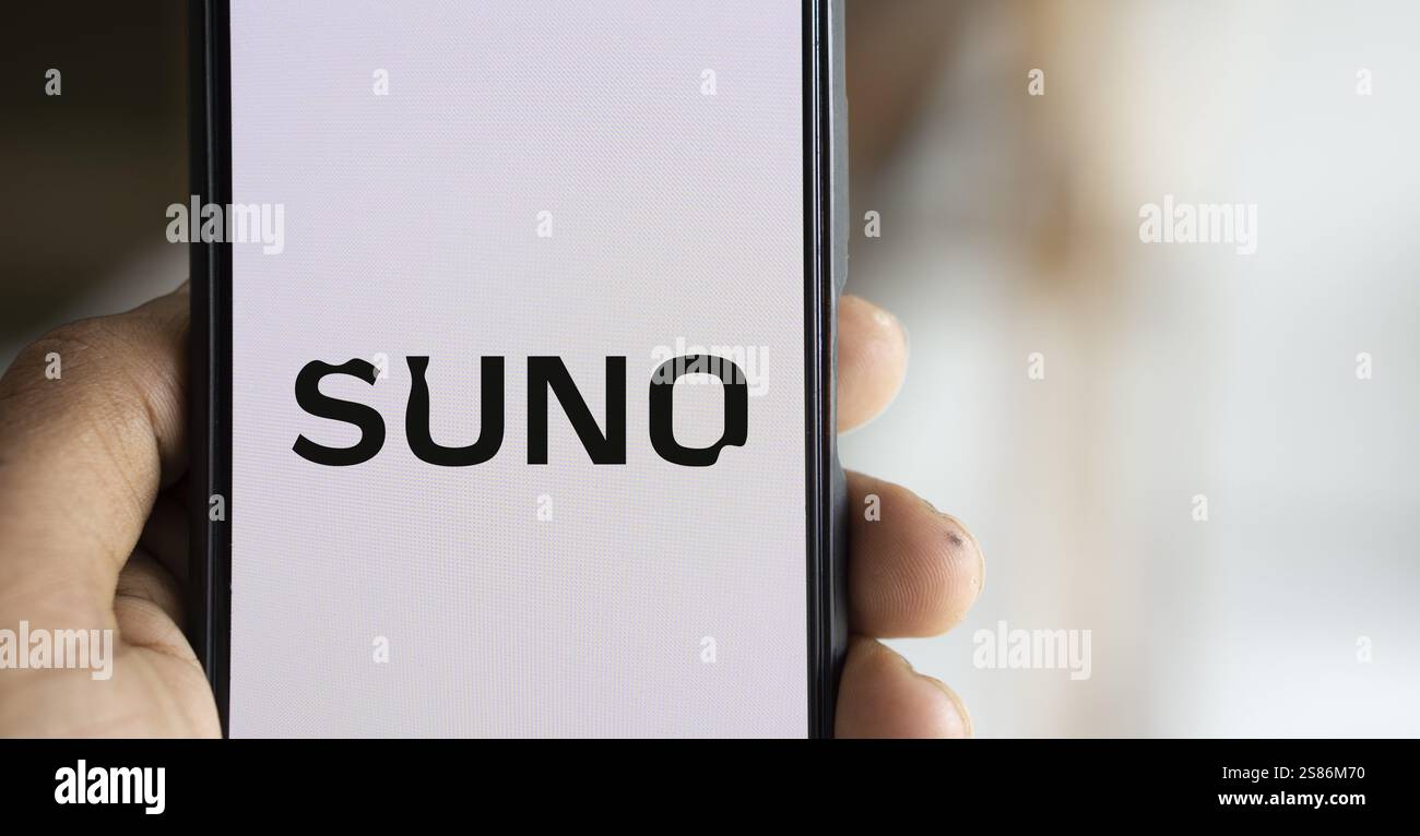 Dhaka, Bangladesh- 20 Jan 2025: suno logo is displayed on smartphone. suno is a generative ...