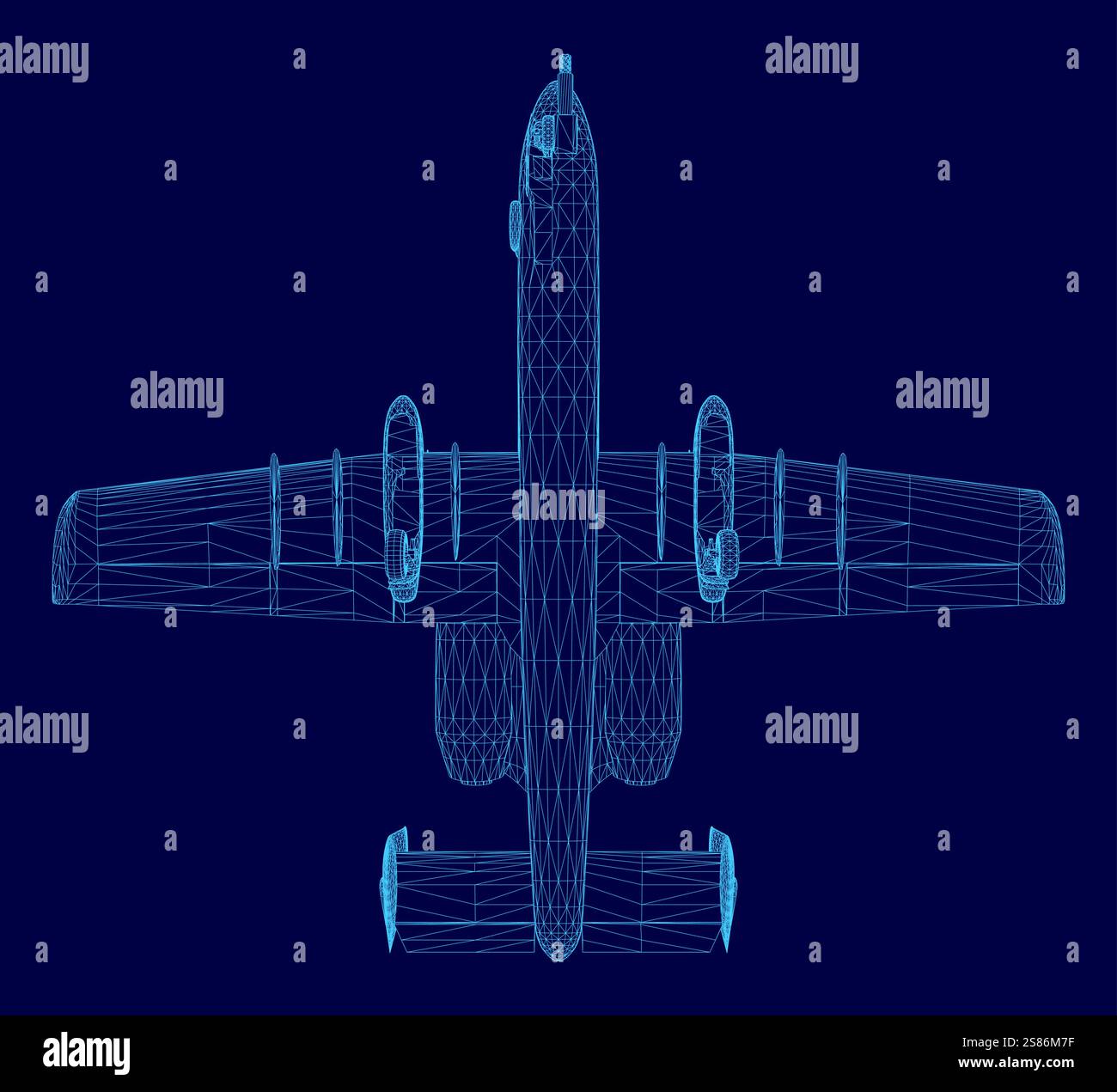 Blue airplane is shown in a blue background. The airplane is a jet and ...