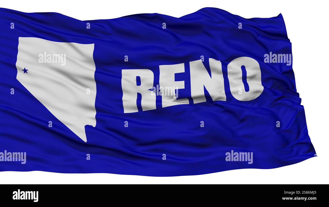 Isolated Reno City Flag, City of Nevada State, Waving on White ...