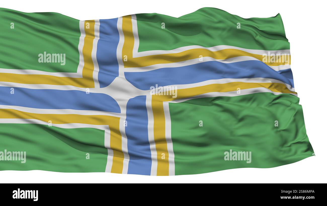 Isolated Portland City Flag, City of Oregon State, Waving on White ...