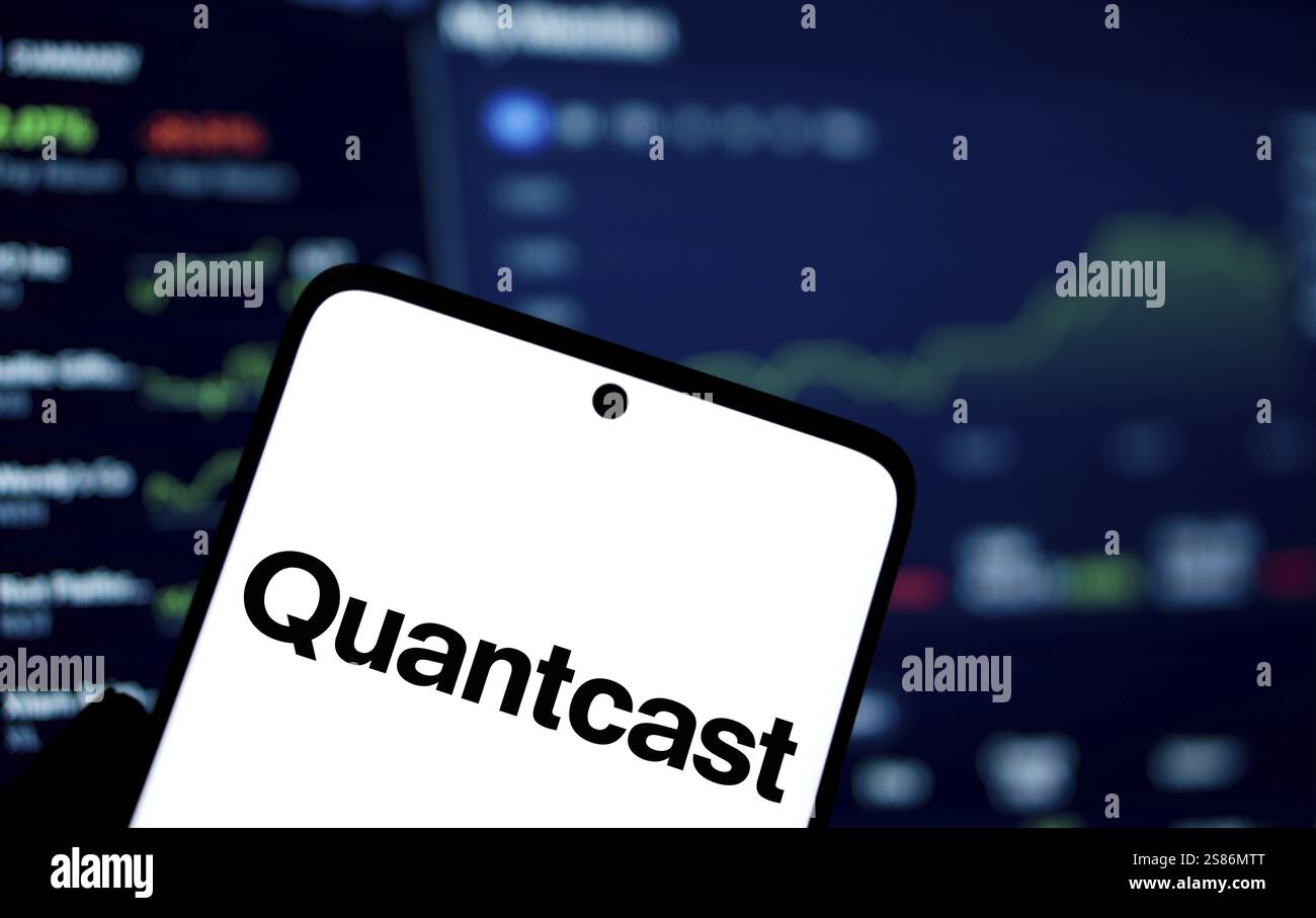 Quantcast logo is displayed on smartphone. Quantcast is an American technology company Stock ...