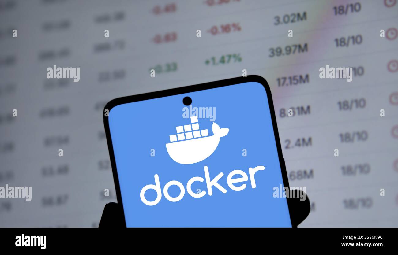 docker logo is displyed on smartphone.Docker is a set of platform as a ...
