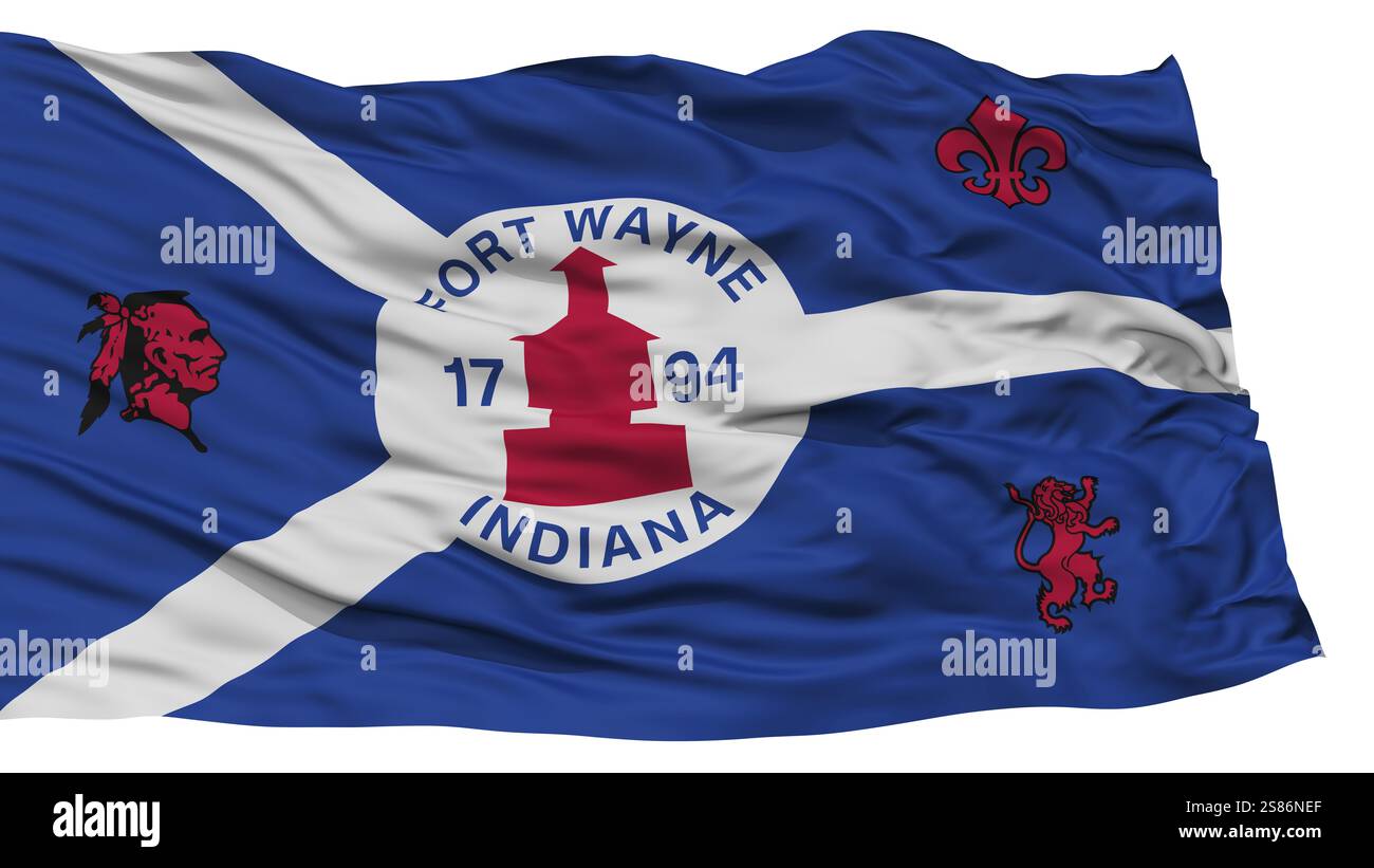 Isolated Fort Wayne City Flag, City of Indiana State, Waving on White ...