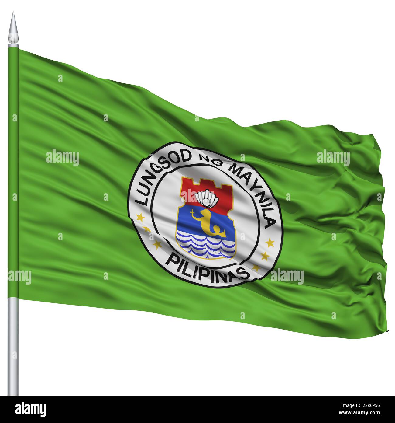 Manila City Flag on Flagpole, Capital City of Philippines, Flying in ...
