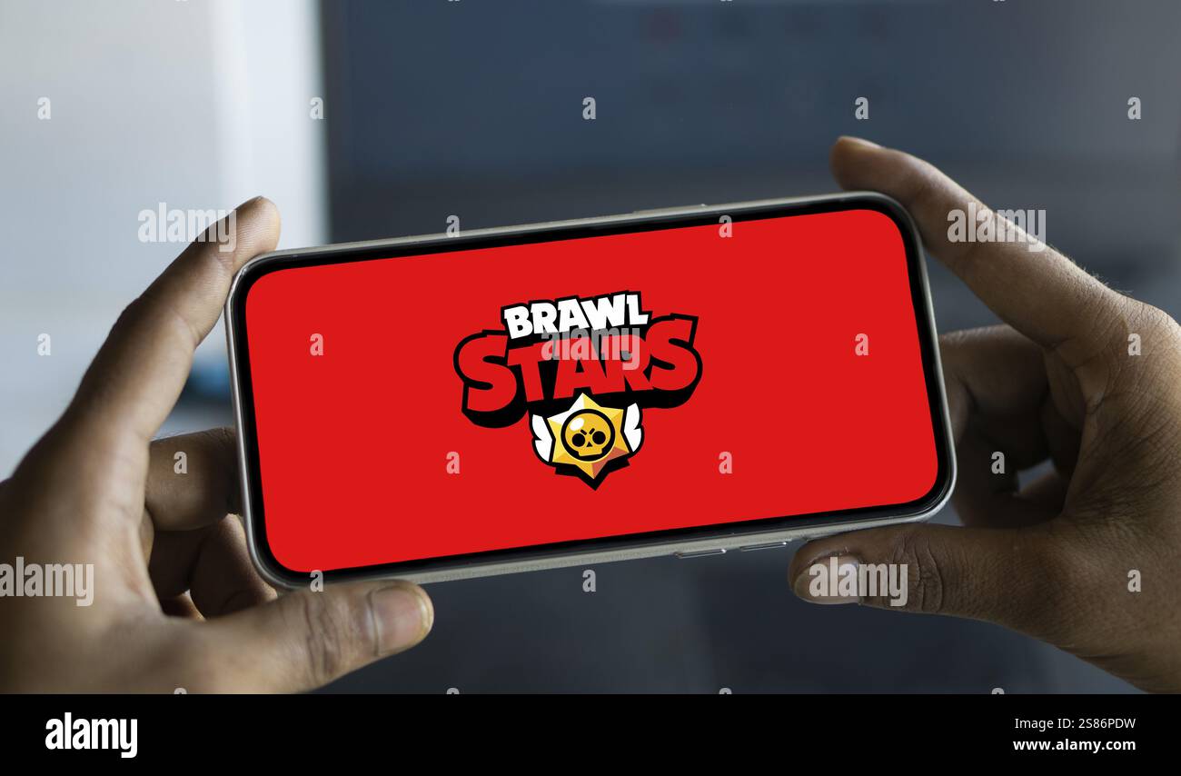 brawl stars logo is displayed on smartphone. Brawl Stars is a ...