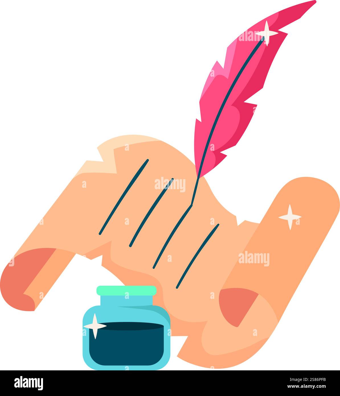 paper scroll and feather quill pen in ink bottle Stock Vector Image ...