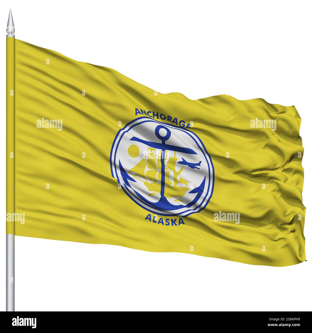 Anchorage City Flag on Flagpole, Alaska State, Flying in the Wind ...