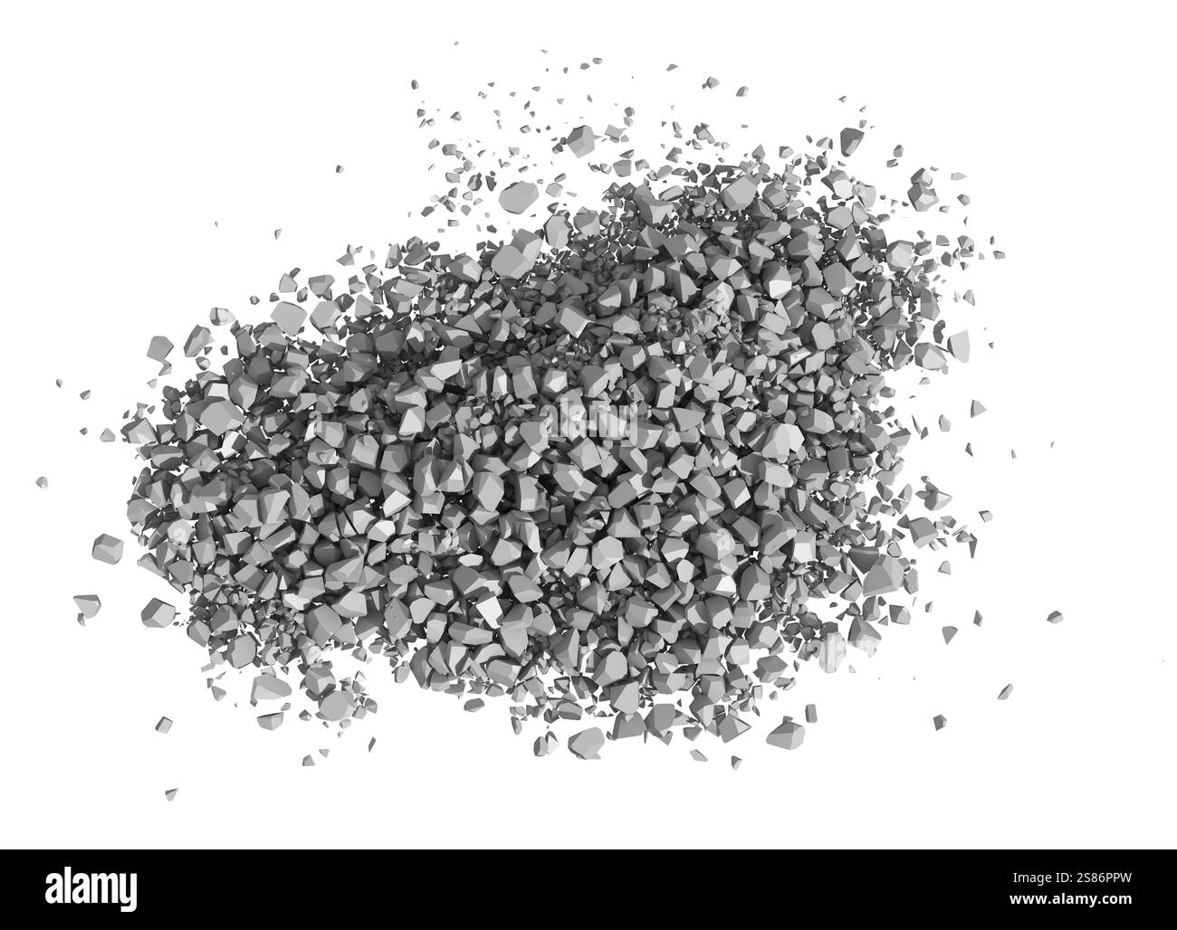 Rock rubble and pebbles in a small pile isolated on a white background ...