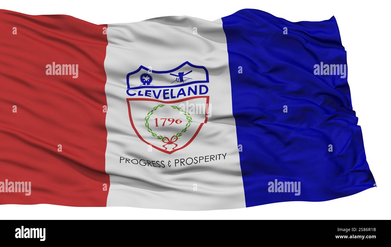 Isolated Cleveland City Flag, City of Ohio State, Waving on White ...