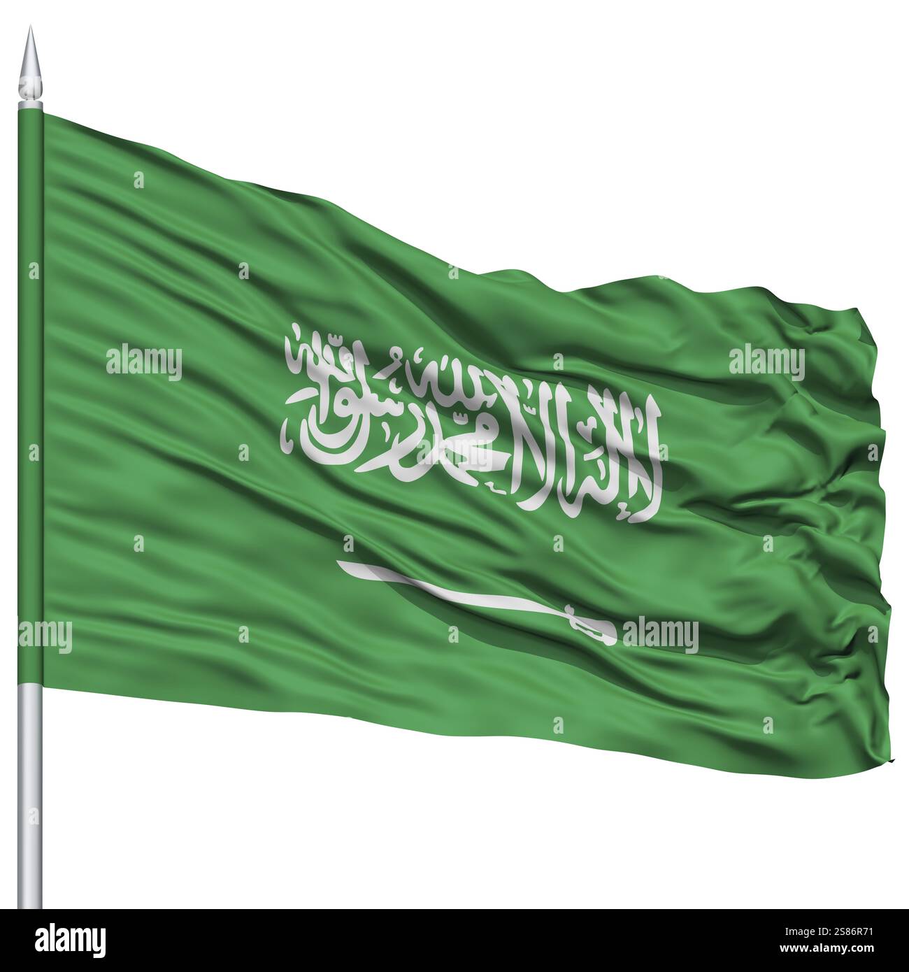 Saudi Arabia Flag on Flagpole, Flying in the Wind, Isolated on White ...