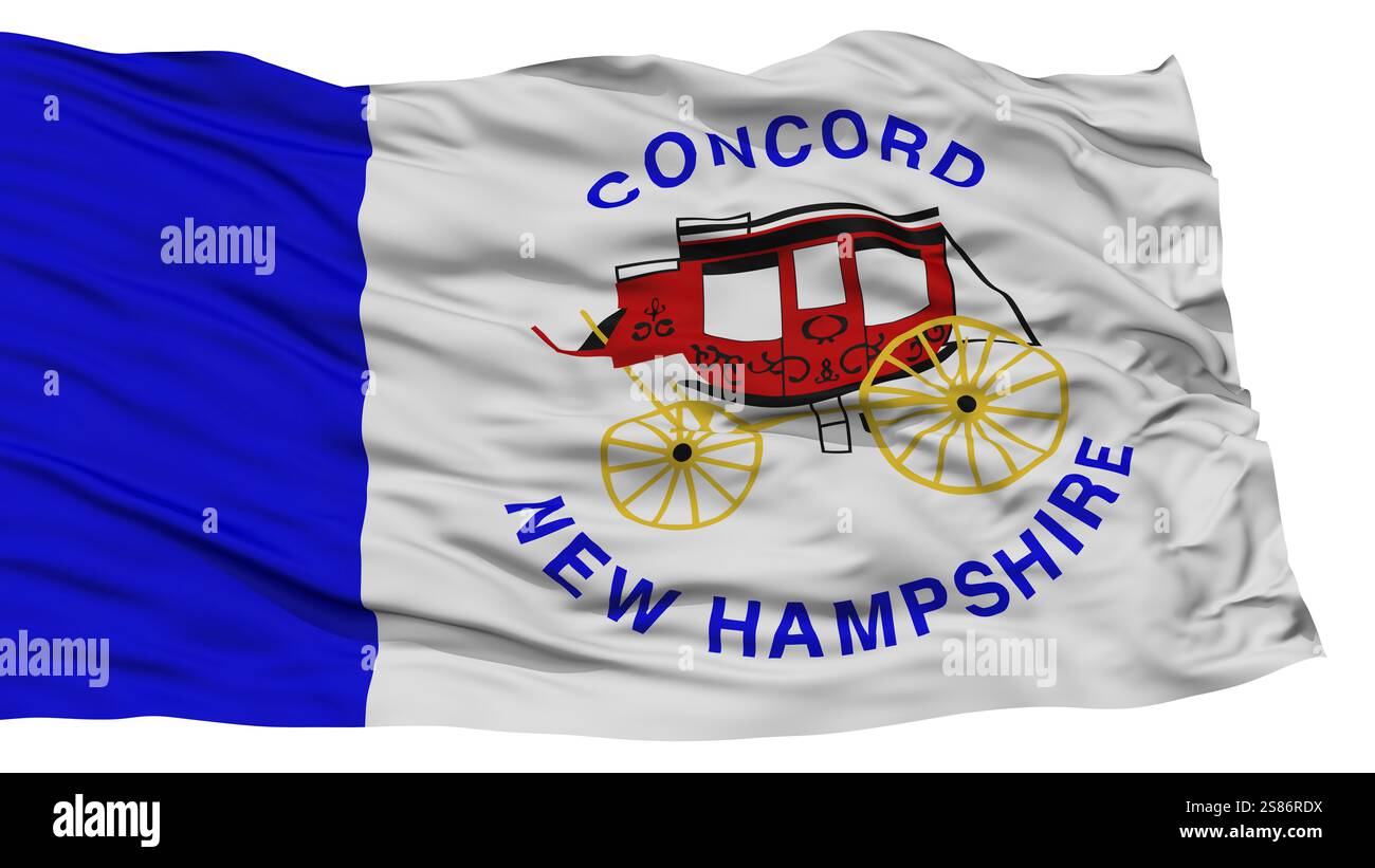 Isolated Concord Flag, Capital of New Hampshire State, Waving on White ...
