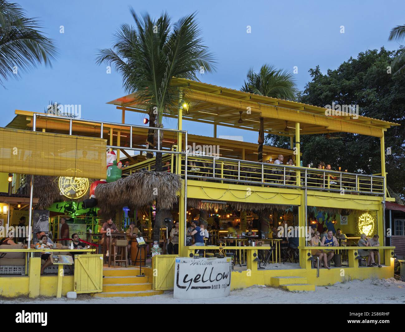 Beach bar, Yellow Cafe, on the sandy beach, Chenang Beach, Langkawi ...