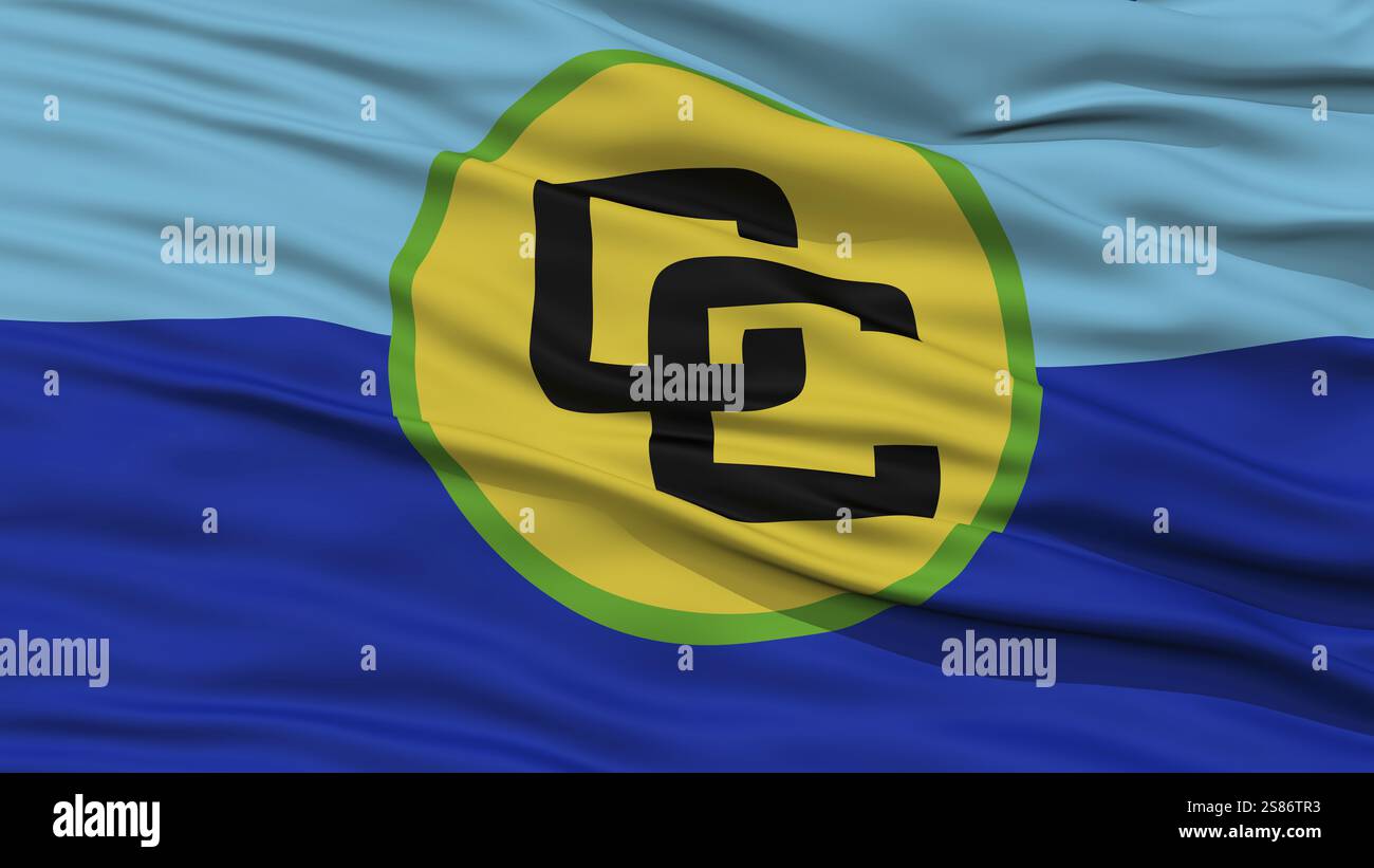 Closeup CARICOM Flag, Waving in the Wind, High Resolution Stock Photo ...