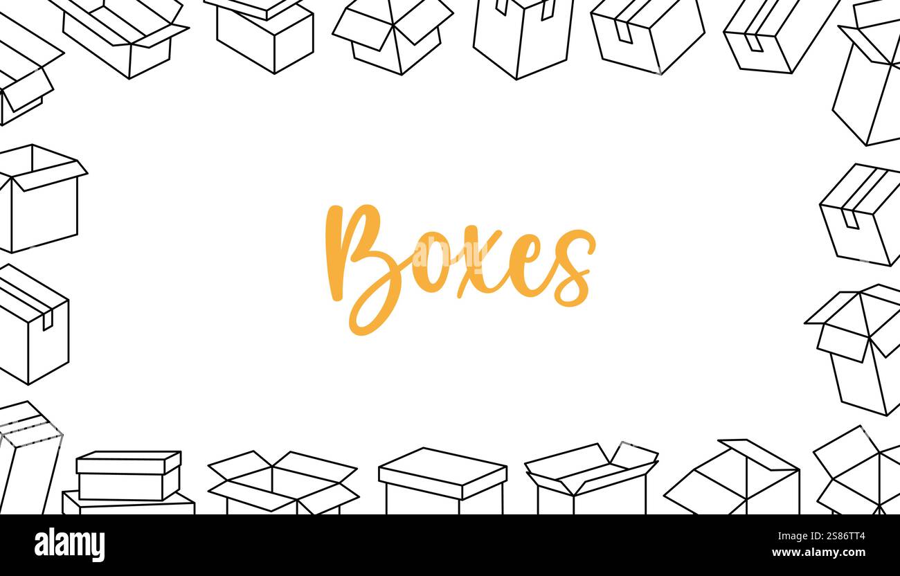 Storage boxes horizontal outline banner. Package cardboard boxes ...