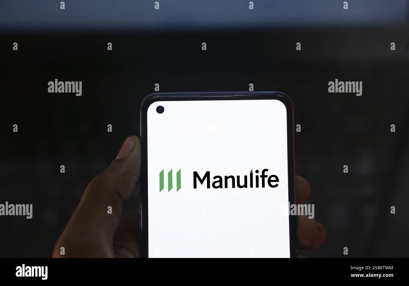 Manulife logo is displayed on smartphone. Manulife Financial ...