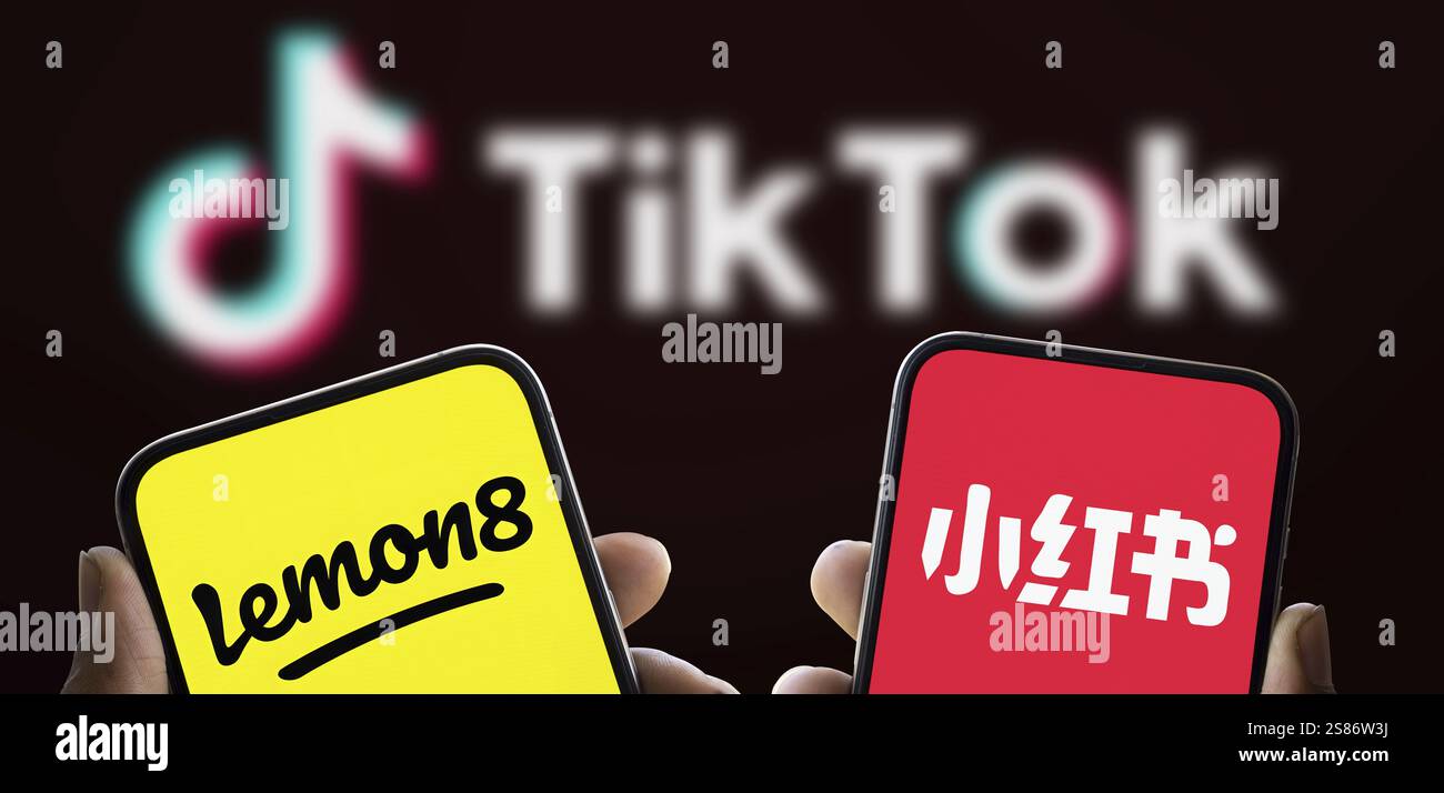 Lemon8 and Xiaohongshu (RedNote) logo is displayed on smartphone and ...